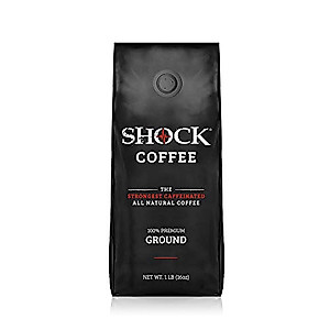 Shock Coffee Ground, The Strongest Caffeinated All-Natural Coffee. Up to 50% more Caffeine. 1 pound