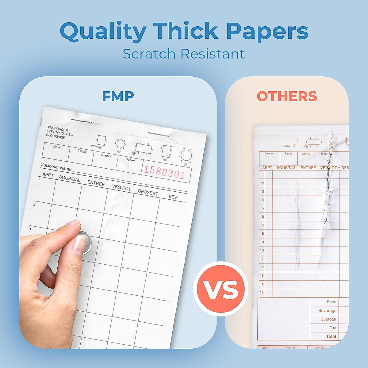 FMP Brands Server Note Pads Paper, Guest Check Books, Total 500 Sheets, 5 Pads, 100 Sheets/Pad, Guest Check Pads, Order Pads for Servers, Waitress Notepads for Restaurant, Bar, Cafe, Diners