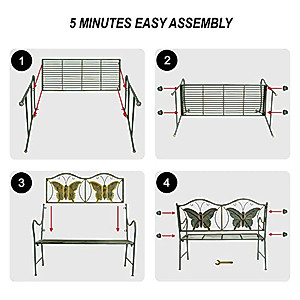 Westcharm Children's Metal Butterfly Bench | Plant Stand | Garden Décor for Outdoor Yard Garden - Decorative Kids Park Bench with Butterflies (32" L x 15" D x 26.5" H)