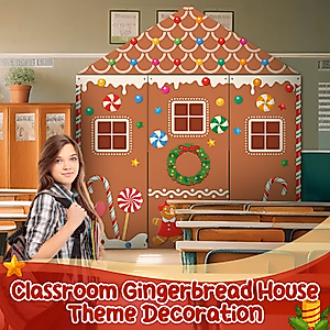 VitalCozy 4 Pcs Christmas Gingerbread Door Decorations Xmas Gingerbread House Backdrop Gingerbread Candy Door Covers Christmas Hanging Banner Porch Sign for Holiday Classroom Office Home Party Decor