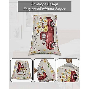 Edwiinsa Summer Truck Pillow Covers Standard Size Set of 2 20x26 Bed Pillow, Ladybug Spring Floral Rustic Plush Soft Comfort for Hair/Skin Cooling Pillowcases with Envelop Closure