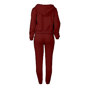 Aitaliwer 3 Piece Sweatsuits For Women Plus Size, Sweat Shirt And Pants Sports Suit Tracksuit Lounge Sets Cropped Hoodie Sweatshirt and Sweatpants 01-Red,Medium