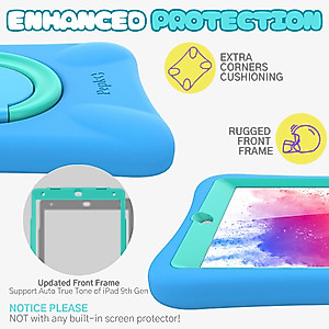 PEPKOO Kids Case for Apple iPad 9th 8th 7th Generation 10.2 inch 2021 2020 2019 – Lightweight Flexible Shockproof, Folding Handle Stand, Full Body Boy Girl Cover , Blue Mint