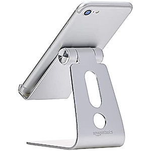 Amazon Basics Adjustable Aluminum Cell Phone Desk Stand for iPhone and Android, Silver