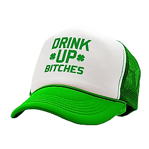 Drink UP Bitches - st Patricks Day Party Paddy - Vintage Retro Style Trucker Cap Hat (Neon Green)