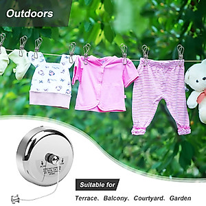 Catcan Retractable Clothesline, Stainless Steel Round Clothes Line Retracting Indoor for Hotel, Bathroom, Laundry with 10 PCS Metal Clothespins Adjustable Rope Shower Clothing Line(9.2FT Nylon String)