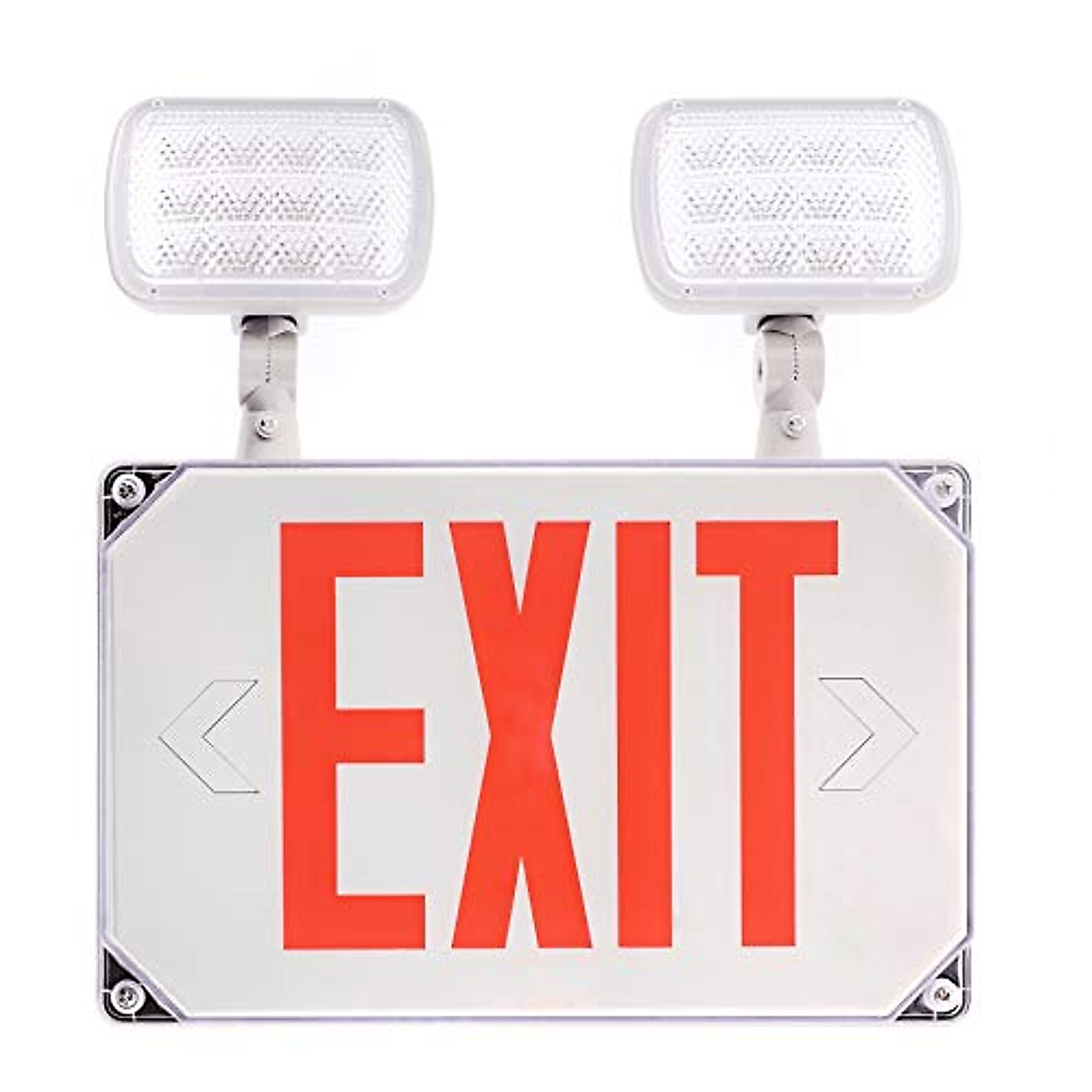 Wet Location Red Exterior Weatherproof Outdoor LED Combo Exit Sign Emergency Light With Battery Backup, AC 120V/277V, UL Certified
