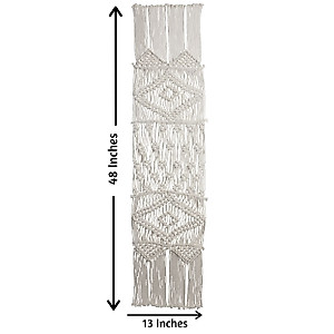 Folkulture Macrame Table Runner 13 x 100 Inches for Farmhouse, Boho Table Runner for Bohemian Rustic Wedding Dining Table, 100% Cotton, White Table Runner, Off White