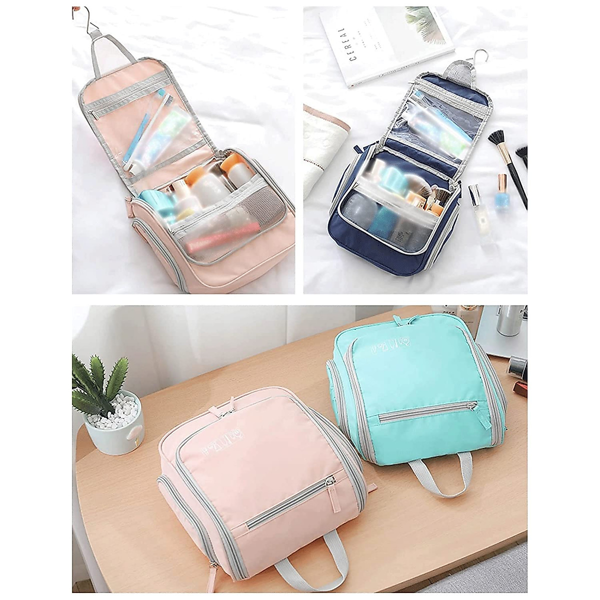 Hanging Travel Toiletry Bag Large Waterproof Bathroom Shower Bag with Multiple Compartments and Inner Organization for Family Vacation Business Trip