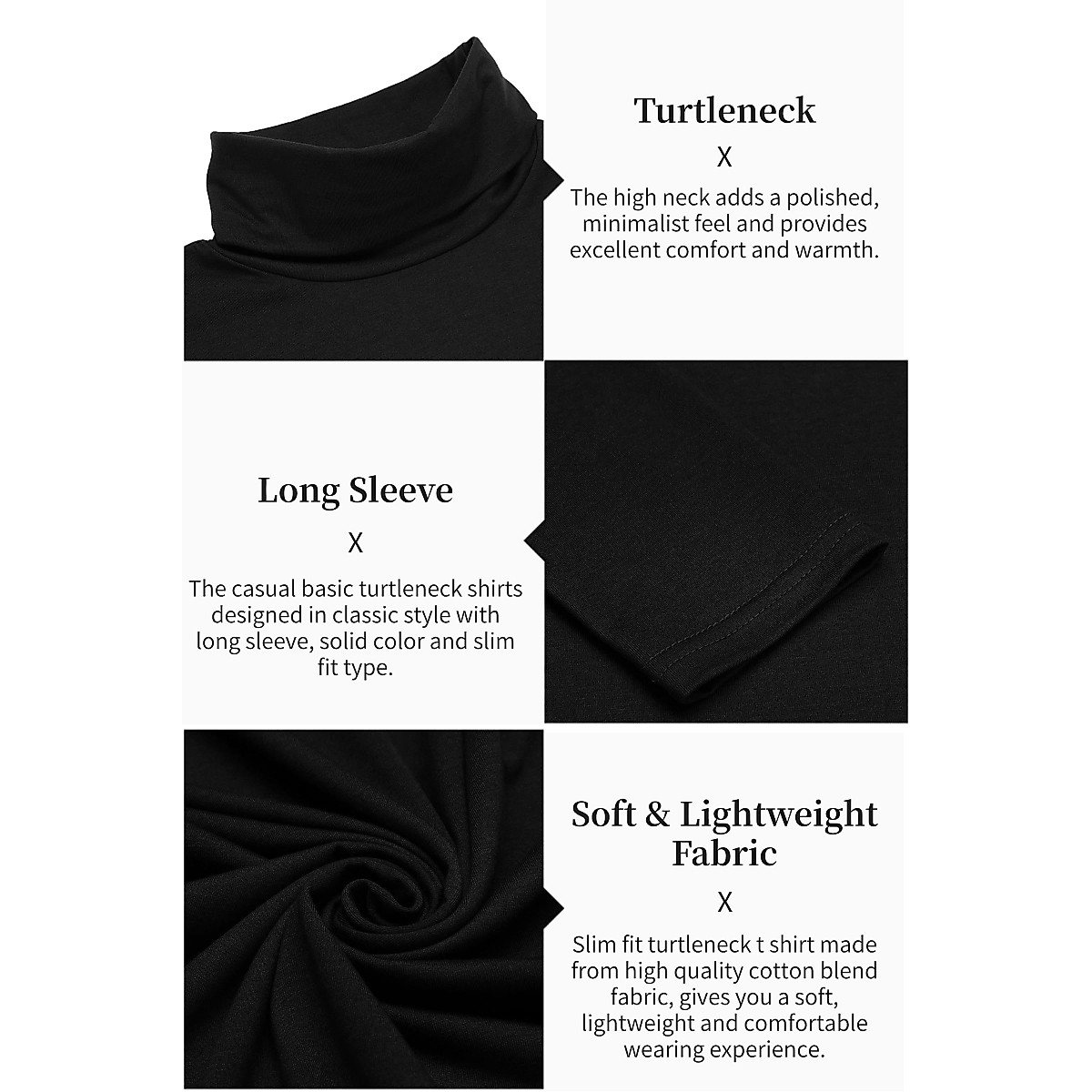 COOFANDY Men's Casual Slim Fit Turtleneck T Shirts Lightweight Basic Cotton Pullovers