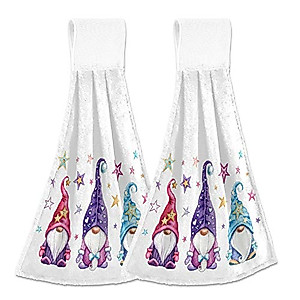 YYZZH Magic Gnomes with Stars Kitchen Hand Towels with Hook & Loop Set of 2 Absorbent Bath Hand Towel Hanging Tie Towel