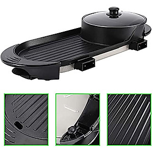 HYDDNice 2 in 1 Electric Grill with Hot Pot Multifunctional Electric Barbecue and Hot Pot Separate Dual Temperature Contral 110V 1000W