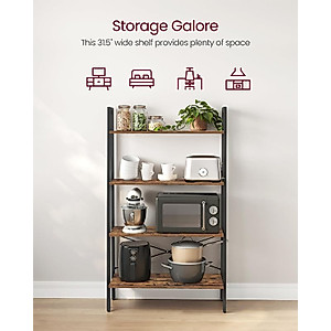 VASAGLE Ladder Shelf, 4-Tier Bookshelf, Storage Rack, Bookcase with Steel Frame, for Living Room, Home Office, Kitchen, Bedroom, Industrial Style, Rustic Brown and Black ULLS144B01