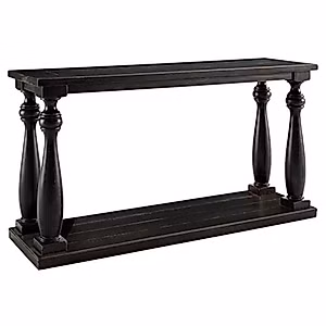 Signature Design by Ashley Mallacar Rustic Cottage Rectangular Sofa Table with Floor Shelf, Black