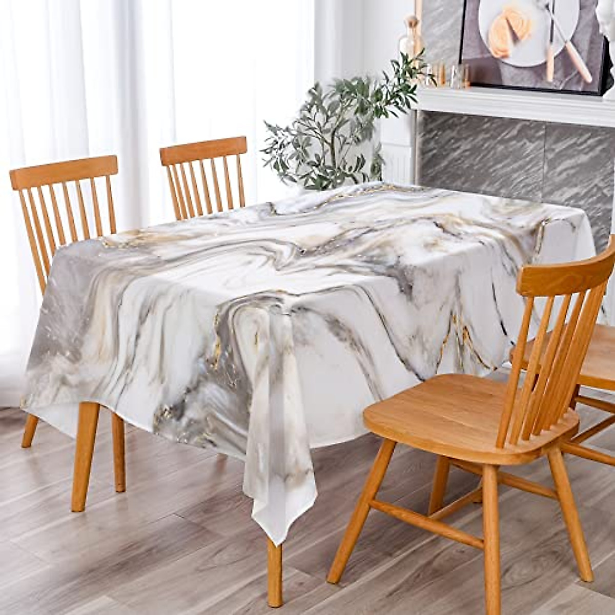 iLiveX Table Cloth - Original Design Art Print Tablecloth - Machine Washable Spillproof Rectangle Table Cover - Indoor Outdoor Party Picnic Patio Spring Summer Decoration - 60"x102" (Marbled)