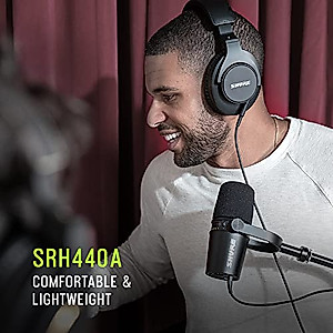 Shure SRH440A Over-Ear Wired Headphones for Monitoring & Recording, Professional Studio Grade, Enhanced Frequency Response, Work with All Audio Devices, Adjustable & Collapsible Design - 2022 Version
