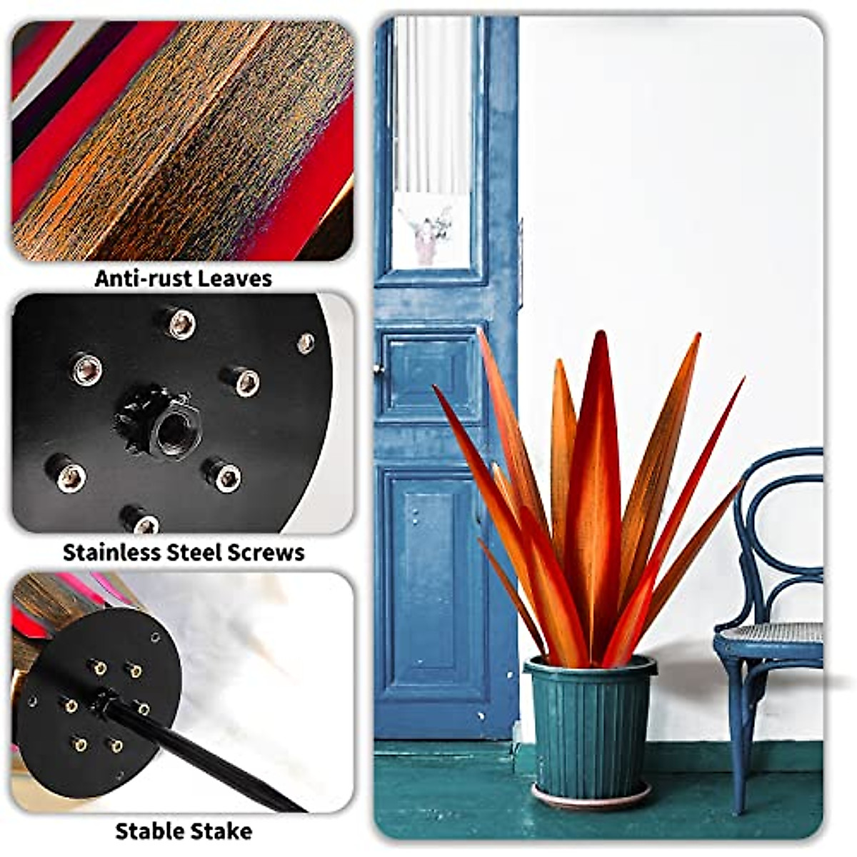 KODIBO Large Tequila Rustic Sculpture, Rustic Metal Agave Plants for Outdoor Patio Yard, Home Decor Hand Painted Metal Agave Garden Yard Statue, Outdoor Lawn Ornaments Yard Stakes (Red - M)