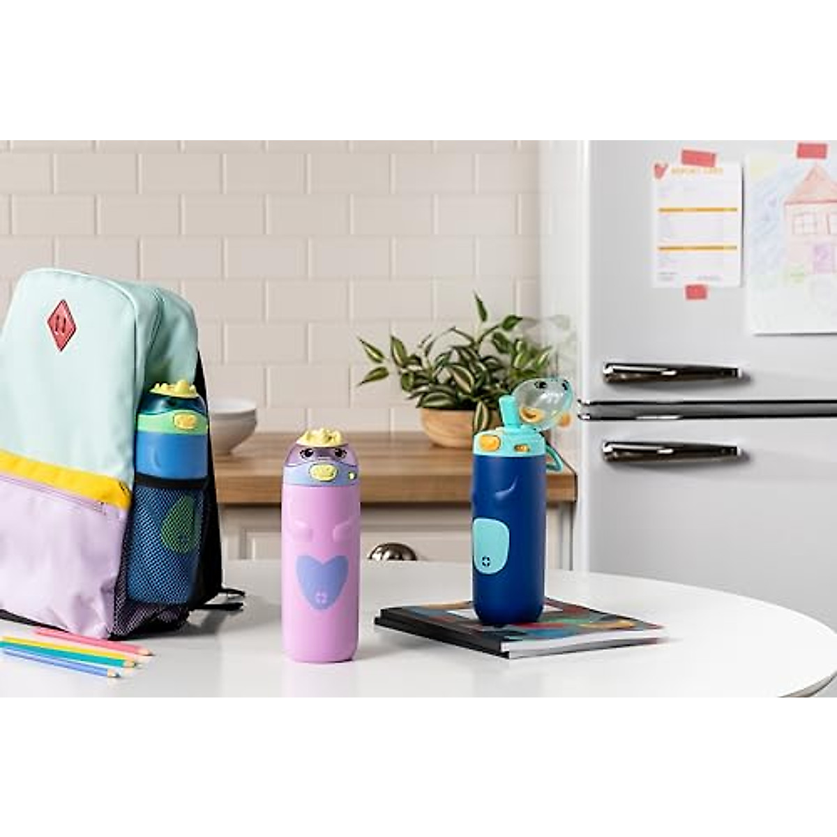 Ello Ellies 12oz Vacuum Insulated Stainless Steel Kids Water Bottle with Straw and Built-in Carrying Handle and Leak-Proof Locking Lid for School Backpack, Lunchbox and Outdoor Sports, Cat