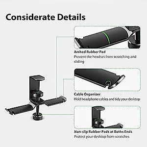 Dual Headphone Stand Hanger Under Desk, APPHOME 360 Degree Rotating PC Gaming Headset Holder Aluminum Clamp Hook Space Save Mount, Universal Fit All Headphones, Black