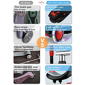 LOL-FUN Scooter for Kids Ages 3-5 Suitable Toy for 2 Year Old Boy Girl Gift with LED Lights, 3 in 1 Toddler Balance Bike & Push Toy, 4 Adjustable Height and Lean-to-Steer