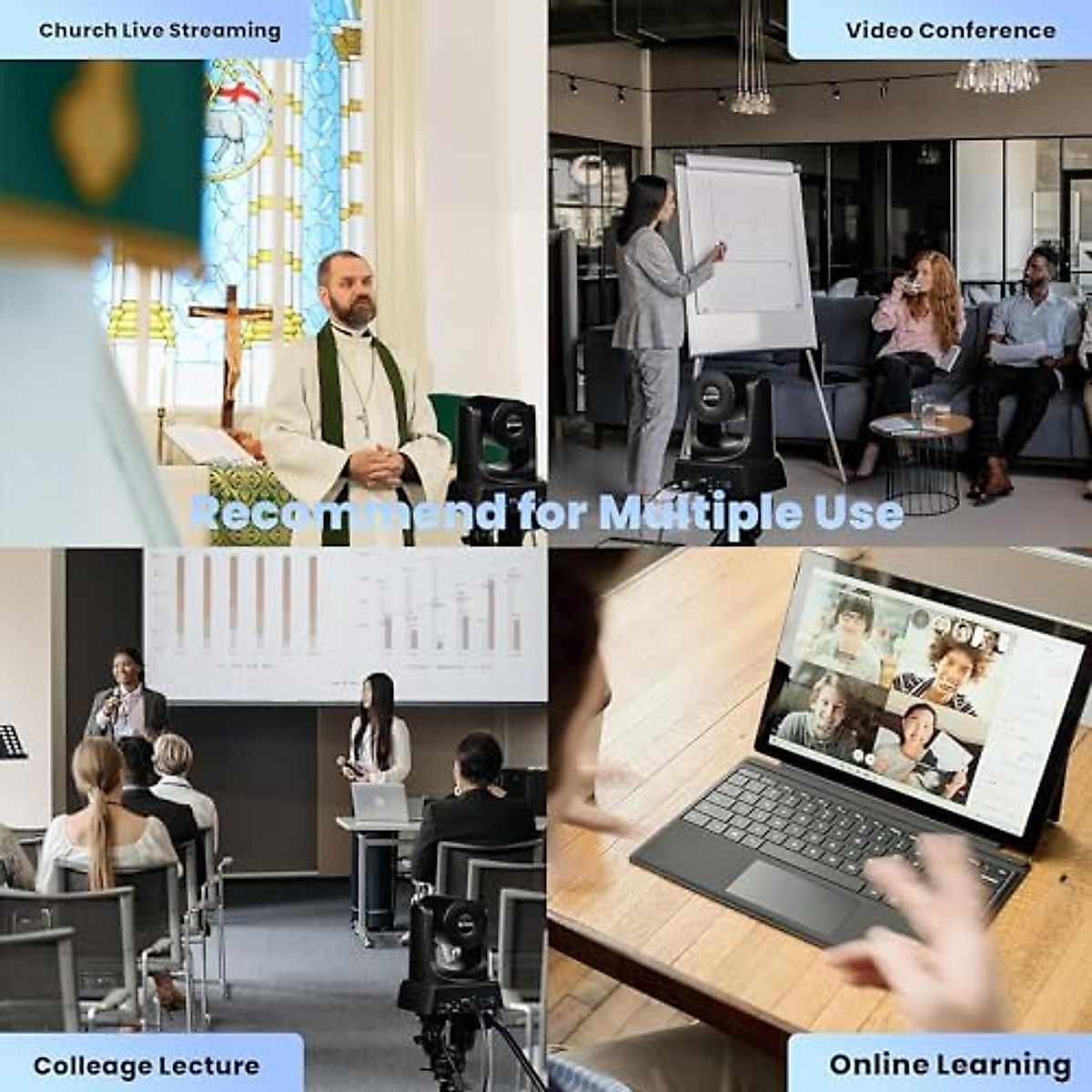 TONGVEO 20X Optical Zoom 60fps PTZ Camera Conference Room USB 1080P Camera System for Church Worship Services Meeting Online Learn, Works with Zoom, Skype OBS Easy to Set Up