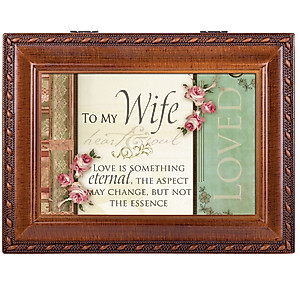 Cottage Garden to My Wife Love Eternal Woodgrain Rope Trim Jewelry Music Box Plays Unchained Melody