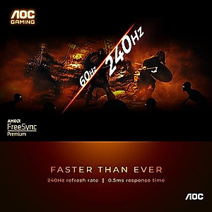 AOC C27G2Z 27" Curved Frameless Ultra-Fast Gaming Monitor, FHD 1080p, 0.5ms 240Hz, FreeSync, HDMI/DP/VGA, Height Adjustable, 3-Year Zero Dead Pixel Guarantee, Black, Xbox PS5 Switch