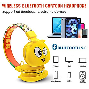 Kids Wireless Headphones, Adjustable Headband, Stereo Sound, 3.5mm Jack, Kids Bluetooth Headphones, Volume Control, Foldable, Build-in Microphone, Over-Ear Headphones for Kids for School Home, Yellow
