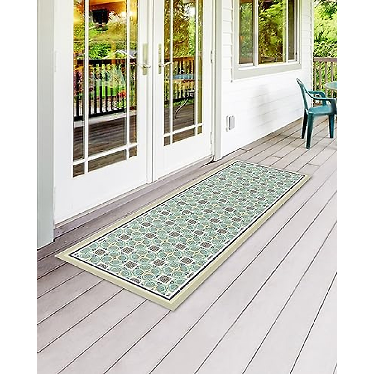 KITHOME Front Door Mat Bohemia Style Geometric Striped Light Green Indoor Outdoor Entrance Doormat Washable Floor Mats for Front Door Bathroom Kitchen Runner Rugs 18x47 Inch