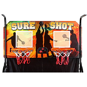 Hathaway Sure Shot 81-in Dual Basketball Arcade Game for Room - with LED Scoring, Foldable Indoor Basketball Game Design, Steel Frame, 8 Game Modes, 4 Balls, Pump & Dual Hoops - Orange/Black Finish