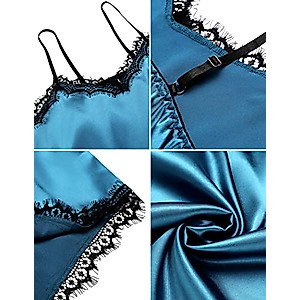 Ekouaer Sexy Lace Silk Satin Pajamas Cami Lingerie Sets 2 Piece Pjs Sleepwear Loungewear Bridal Gift for Women Navy XX-Large