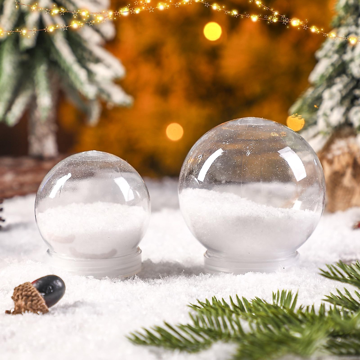 Layhit 24 Pcs Christmas DIY Snow Globe 3.4 Inch and 2.6 Inch Plastic Snow Globe with 24 Pcs Bottom Gasket Clear Empty Plastic Globe with Screw Off Cap for Christmas Crafts Gifts Ornaments