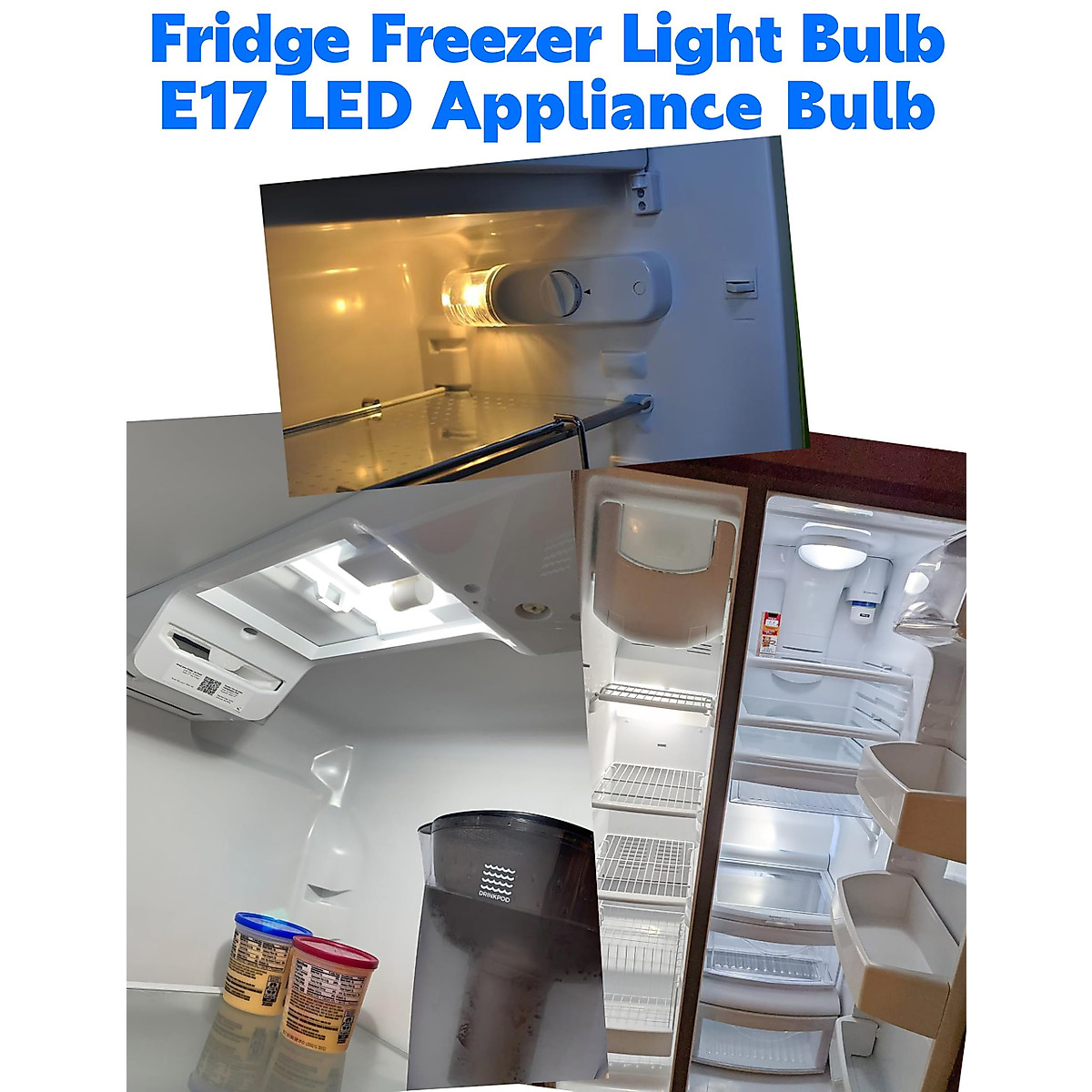 Xyanmc Fridge Freezer Light Bulb Replacement E17 LED Appliance Bulb 5W Equivalent 60W 5000K Daylight 650LM, E17 Intermediate Base Fridge Bulbs KEI D28M KEI D28A KEL2811 5304517886 Refrigerator 2PACK