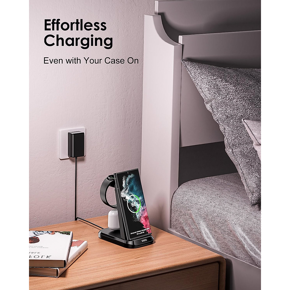 Wireless Charger for Samsung Phones Watch Earbuds (Not for Samsung Z Flip & A Series), SWIO 3 in 1 Charging Station for Samsung Watch 6/5/4/3, S24 S23 S22 S21 S20 /Note 20 10/ Z Fold 4 3, Buds/2/Pro