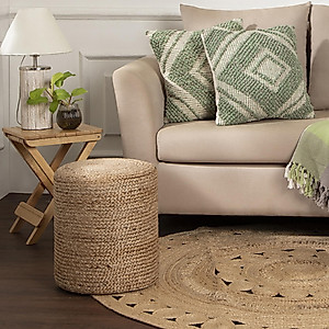 REDEARTH · Cylindrical Pouf Ottoman - Braided Pouffe Accent Sitting Round Footrest for Living Room, Bedroom, Nursery, kidsroom, Patio, Gym; 100% Jute (14.5"X14.5"X16"; Natural)