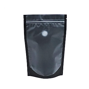 QQ Studio 50 Food Safe Coffee Pouches with Zipper Seal Stand Up Bottom Gusset and One Way Degassing Valve for Coffee Packaging (Semi-Clear & Black)