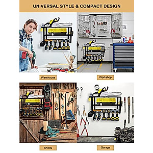 Power Tool Organizer, 3 Layers Power Tool Holder Drill Holder Wall Mount, 130lbs Weight Limit Cordless Drill Storage, Heavy Duty Metal Floating Tool Shelf Power Tool Storage with 6 Drill Rack