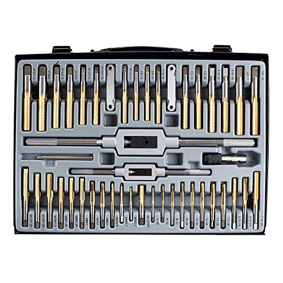 Muzerdo 86 Piece Tap and Die Set Bearing Steel SAE and Metric Tools, Titanium Coated with Metal Carrying Case