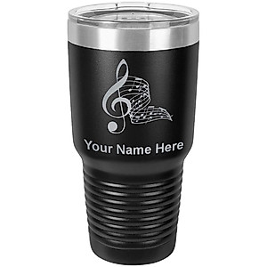 LaserGram 30oz Vacuum Insulated Tumbler Mug, Musical Notes, Personalized Engraving Included (Black)