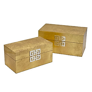 Galt International Storage Box Set Decorative Storage Box w/Hinged Lid Classic Design Wood Decor Boxes with Geometric Clasp Storage for Bedroom & Home - Set of 2 (Gold Leaf)