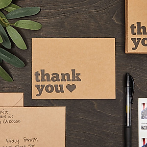 Rustic Thank You Cards Value Pack (120-Count) - Kraft Paper Thank You Cards, Blank on The Inside, Envelopes Included - 13 x 9.4 cm