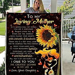 Maylian to My Love Mother from Daughter You are a Sunflower Always Stand Tall Front Flannel Back Sherpa Fleece Blanket (X-Large 80 X 60 INCH)