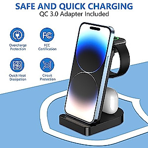 Charging Station for Multiple Devices,Cabepow 3 in 1 Fast Charging Station Dock for iPhone Series 14 Pro Max/13/12/11/X/8 Plus,for Airpods, Wireless Charger for Apple Watch 8/Ultra/7/6/SE/5/4/3
