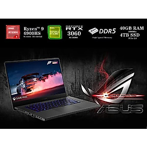 Asus 2023 ROG Zephyrus 15.6/ inch WQHD 165Hz Gaming Laptop, AMD Ryzen 9 6900HS, 40GB DDR5 RAM, 4TB PCIe SSD, RGB Backlit Keyboard, GeForce RTX 3060, Win 11, Gray, 32GB SnowBell USB Card