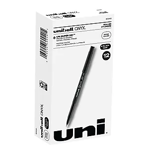 uni-ball Onyx Rollerball Pens Fine Point Micro Tip, 0.5mm, Black, 12 Pack