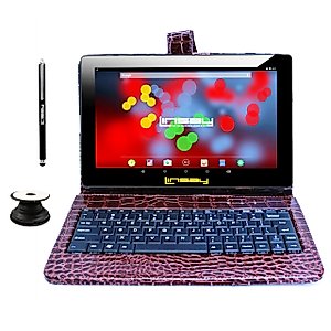 LINSAY 10.1" 1280x800 IPS 2GB RAM 32GB Android 11 Tablet with Brown Crocodile Style Keyboard, Pop Holder and Pen Stylus