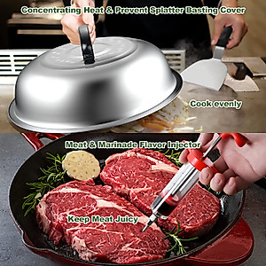 Griddle Accessories Kit, 29PCS Flat Top Grill Accessories Set for Blackstone and Camp Chef, Grill Spatula Set with Enlarged Spatulas, Basting Cover, Scraper, Tongs for Outdoor BBQ with Meat Injector