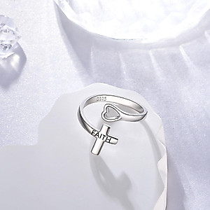 Hioed Cross Purity Ring for Women - Sterling Silver Faith Rings Adjustable Thumb Ring Christian Jewelry Confirmation Gifts for Women