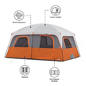 CORE 10 Person Tent | Large Multi Room Tent for Family | Included Tent Gear Loft Organizer| Portable Cabin Huge Tent with Carry Bag for Outdoor Car Camping