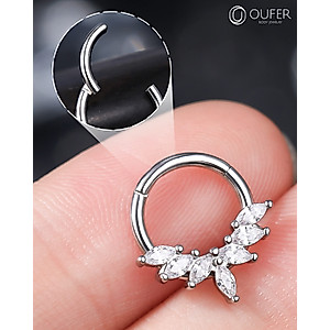 OUFER 16G Septum Rings Hoops, 316L Stainless Steel Septum Piercing Jewelry, Paved Shiny Clear CZ Cartilage Earrings, Helix Conch Daith Piercing Jewelry For Women And Men-8MM